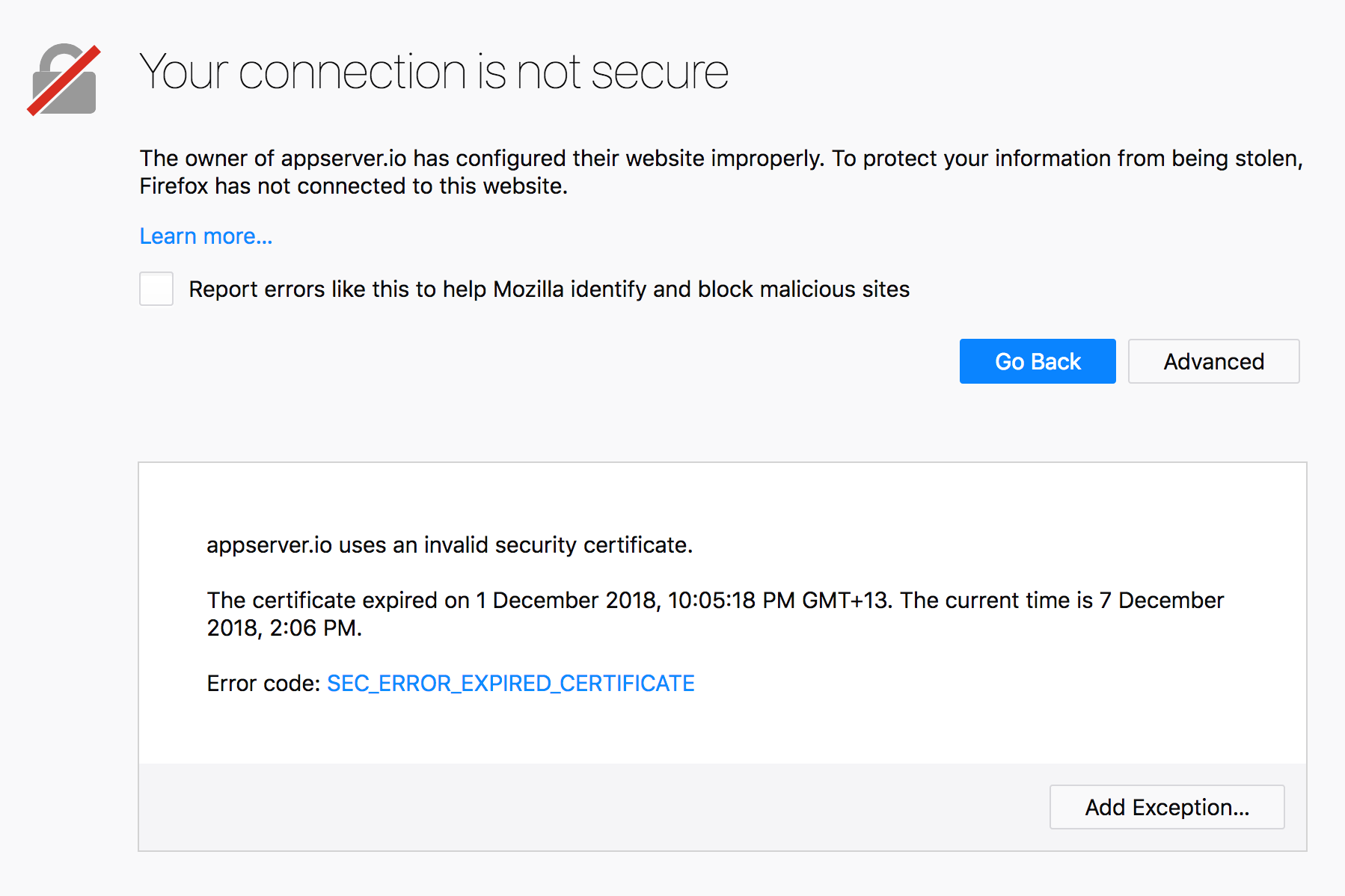 [appserver Io Website] Server Certificate Expired On December 1 · Issue 1118 · Appserver Io