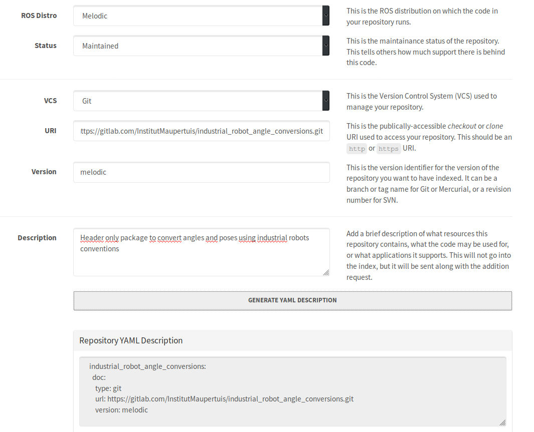 Add repository page does not use the Status field when generating YAML · Issue #149 · rosindex ...