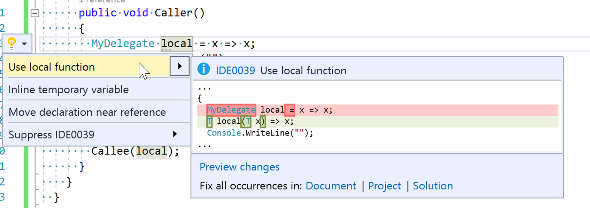 IDE0039 'Use local function' breaks code · Issue #22672 · dotnet/roslyn · GitHub