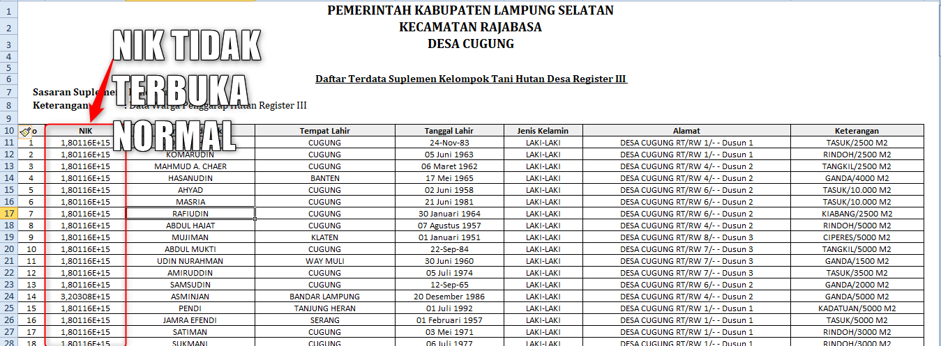 Perlu Perbaikan NIK tidak terbuka normal pada hasil unduhan data ...