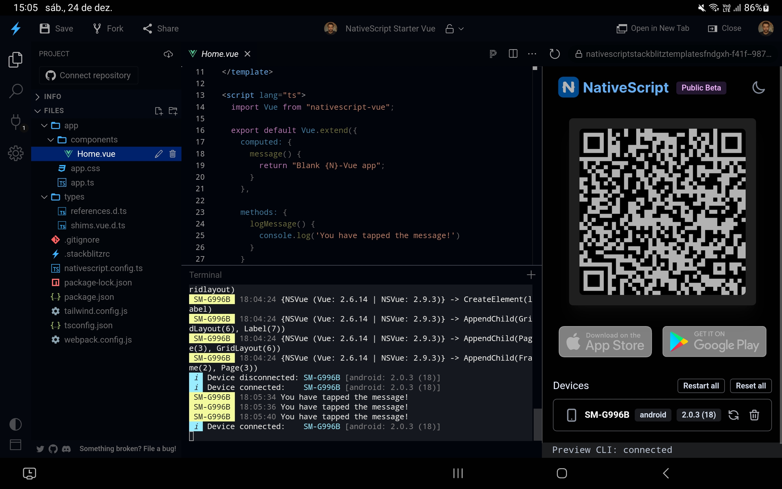 vue nativescrript starter not working on samsung tab s7 fe · Issue #925 · stackblitz ...