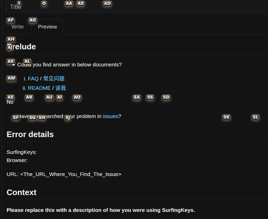 Surfingkeys visual highlighting hints not visible and compressed above view port line whilst ...