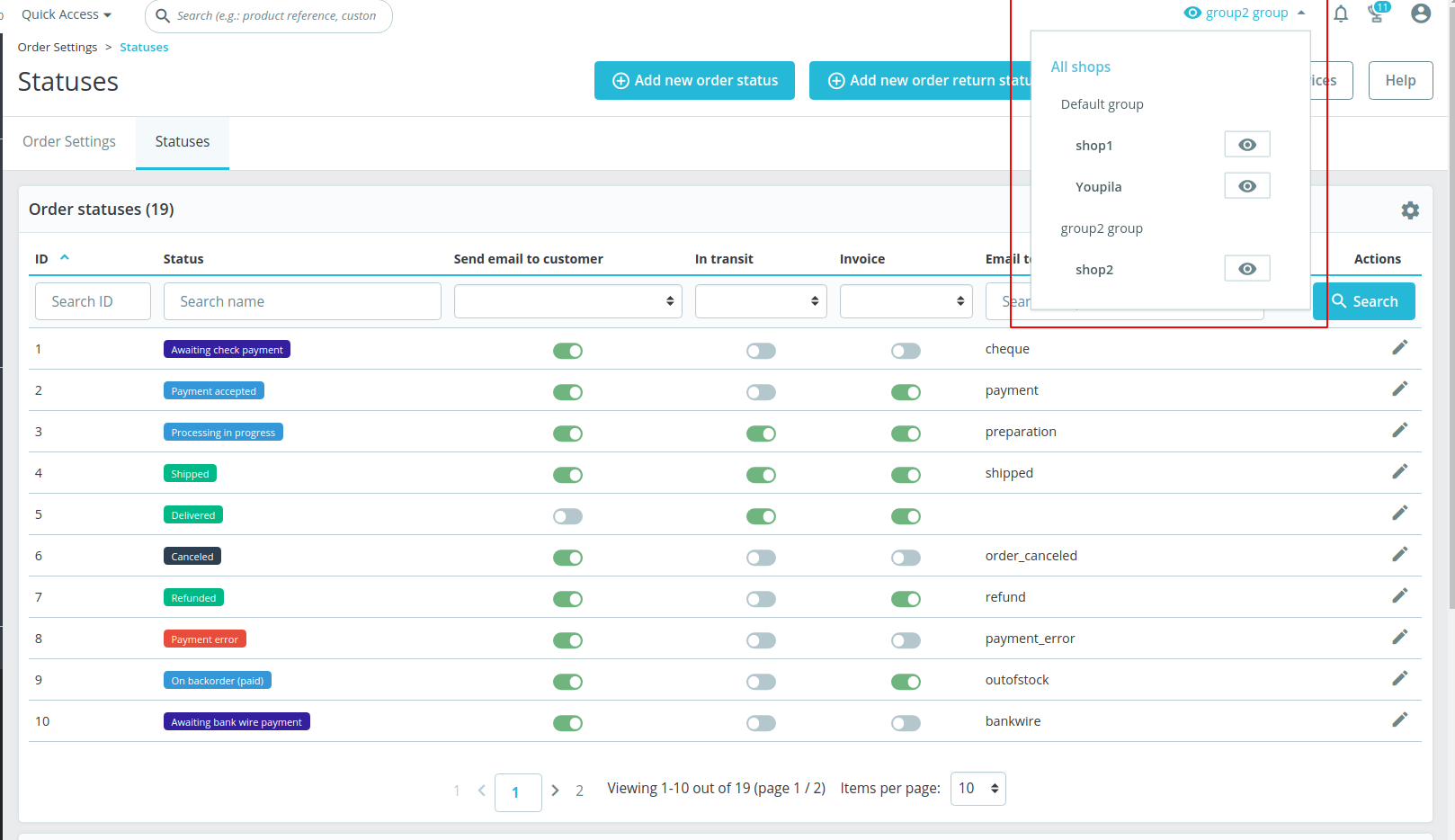 Wrong Multistore context displayed in migrated page Shop Parameters > Order Settings > Order ...