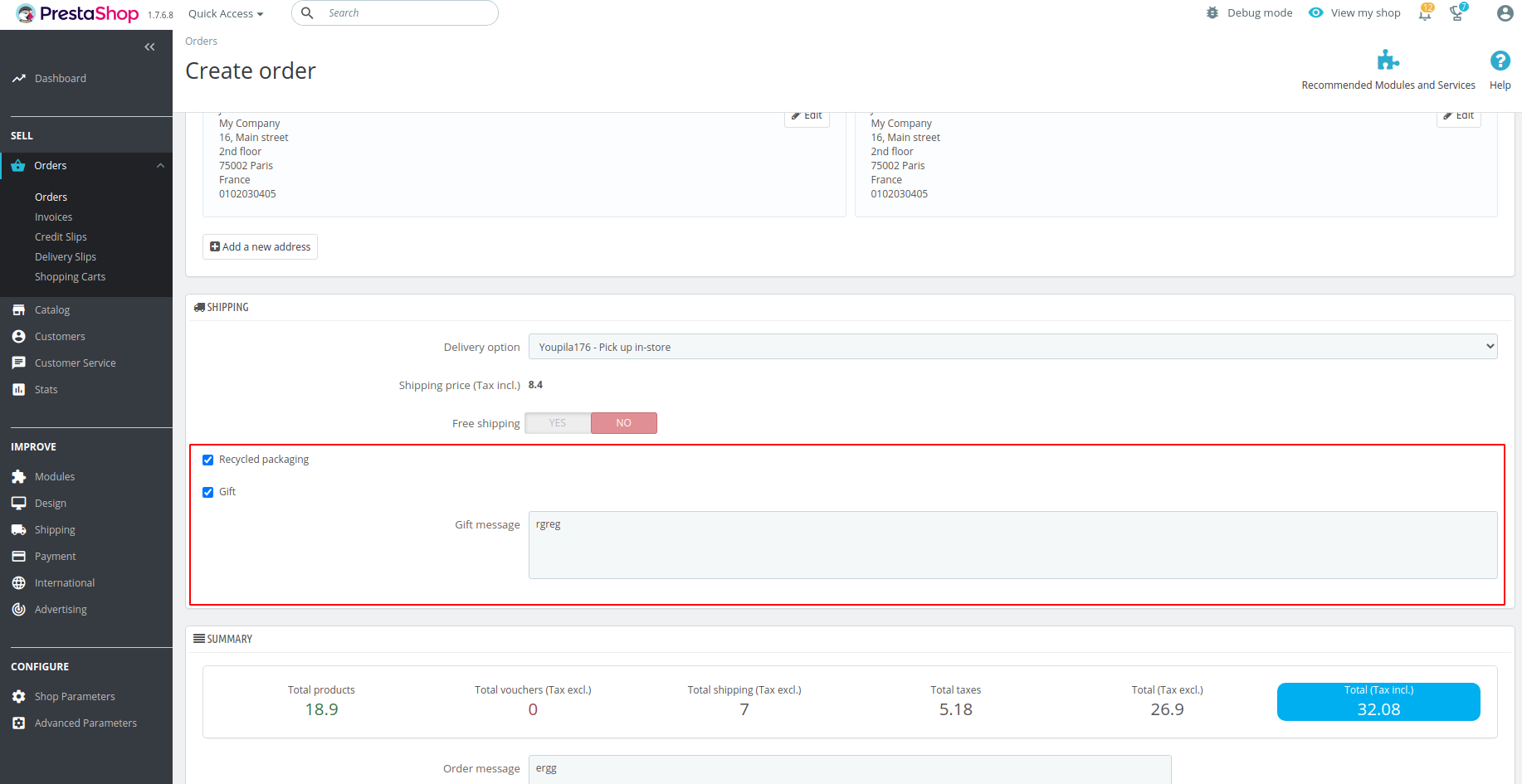 BO - Missing Gift and Recycled Paper in Create Order migrated page · Issue #21300 · PrestaShop ...