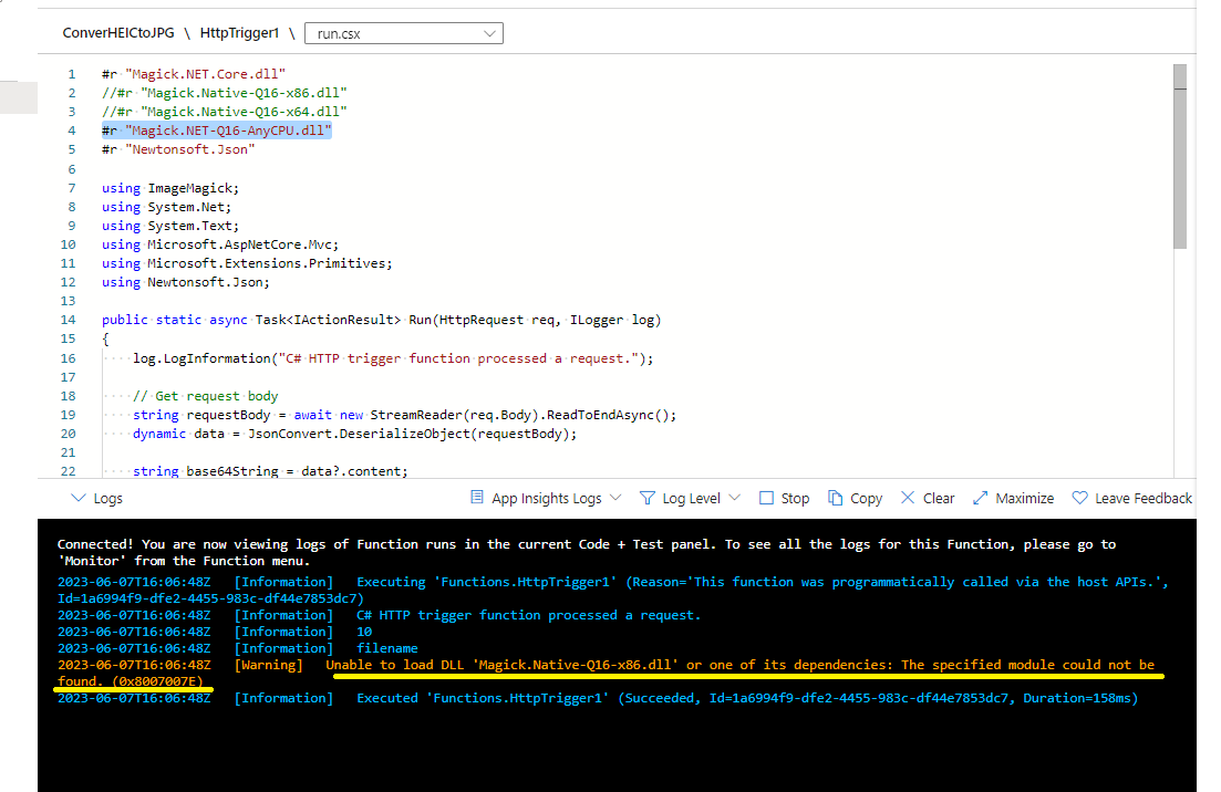 How to use MagickImage in C# Azure Function? Reference errors related with Magick.Native-Q16-x ...