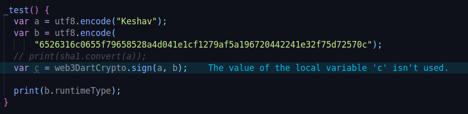 Sign function of crypto class throws an error. Saying "I/flutter (14843): RangeError (start ...