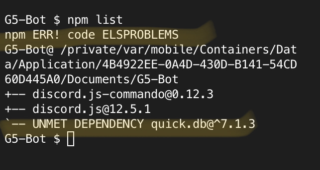 Add support for, “npm install quick.db” · Issue #68 · thebaselab/codeapp · GitHub