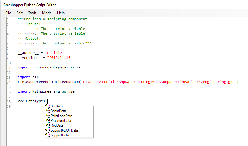 Not all DataTypes accessible when importing K2Engineering.gha via GHPython · Issue #6 ...