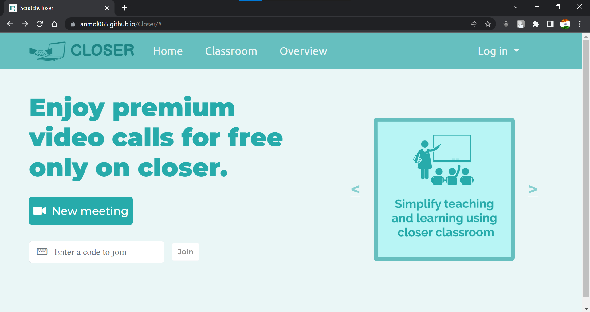 GitHub - anmol065/Closer: This project is a front-end clone of a web-based video conferencing ...