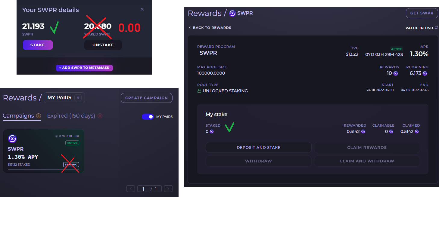 single token staking modal shows I still have a stake even after I ...