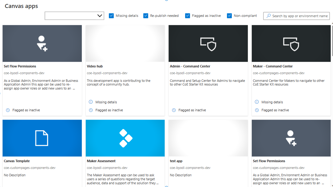 [CoE Starter Kit - BUG] Mulitple issues with the Developer Compliance Center app filters · Issue ...
