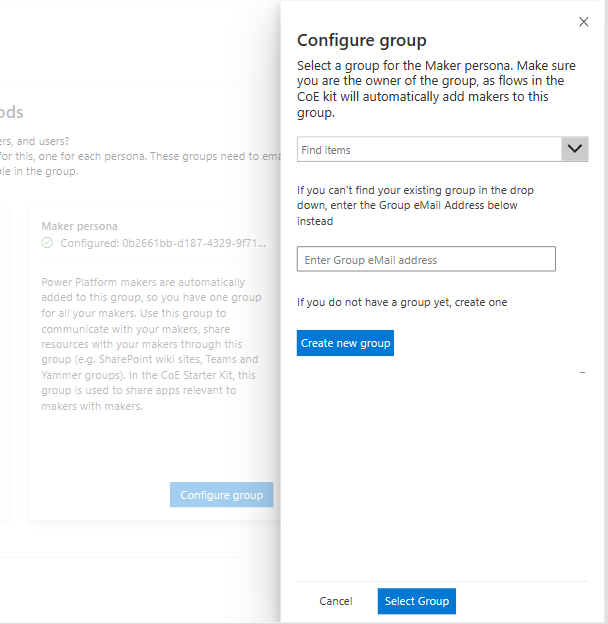 [CoE Starter Kit - BUG] Starter Kit > Can't select desired groups in "Configure communication ...