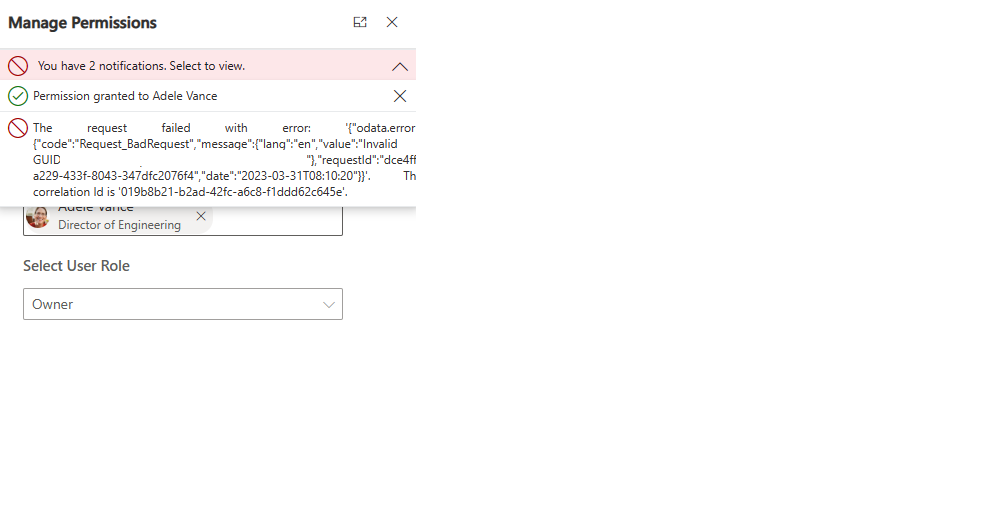 [CoE Starter Kit - BUG] Power Platform Admin View - Manage Permission - Make Owner does not work ...