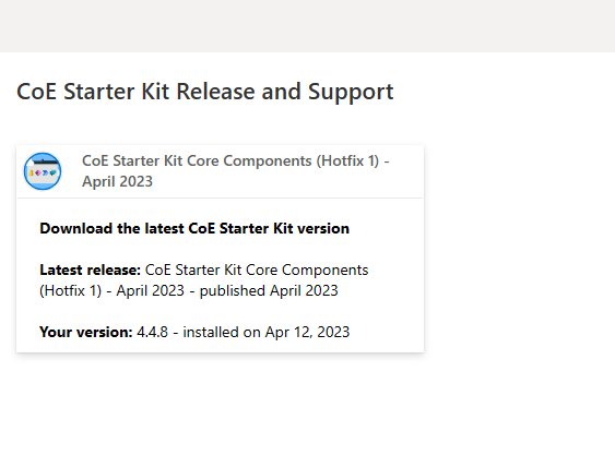 Coe Starter Kit Bug Admin Command Center Screen Gives An Error Due To Hotfix Release Name 
