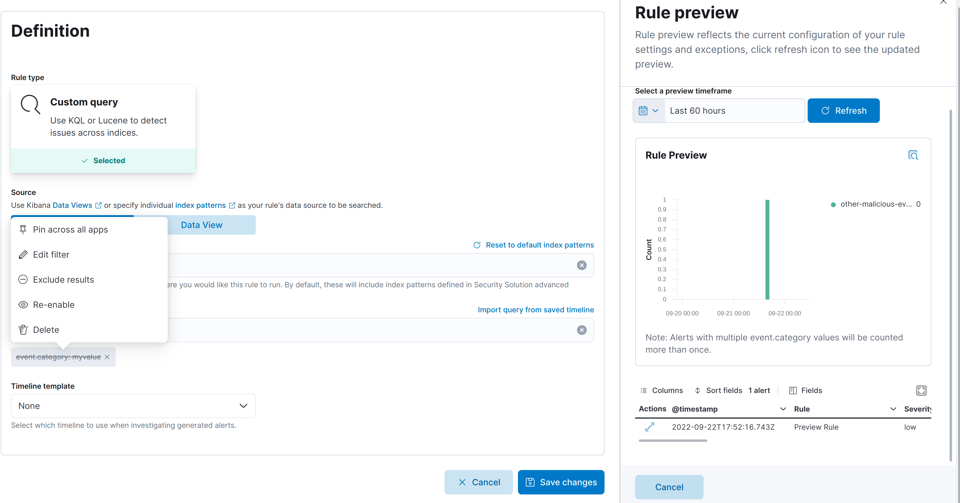 [Security Solution][Alerts] Disabling filter does not always affect rule preview · Issue #141494 ...