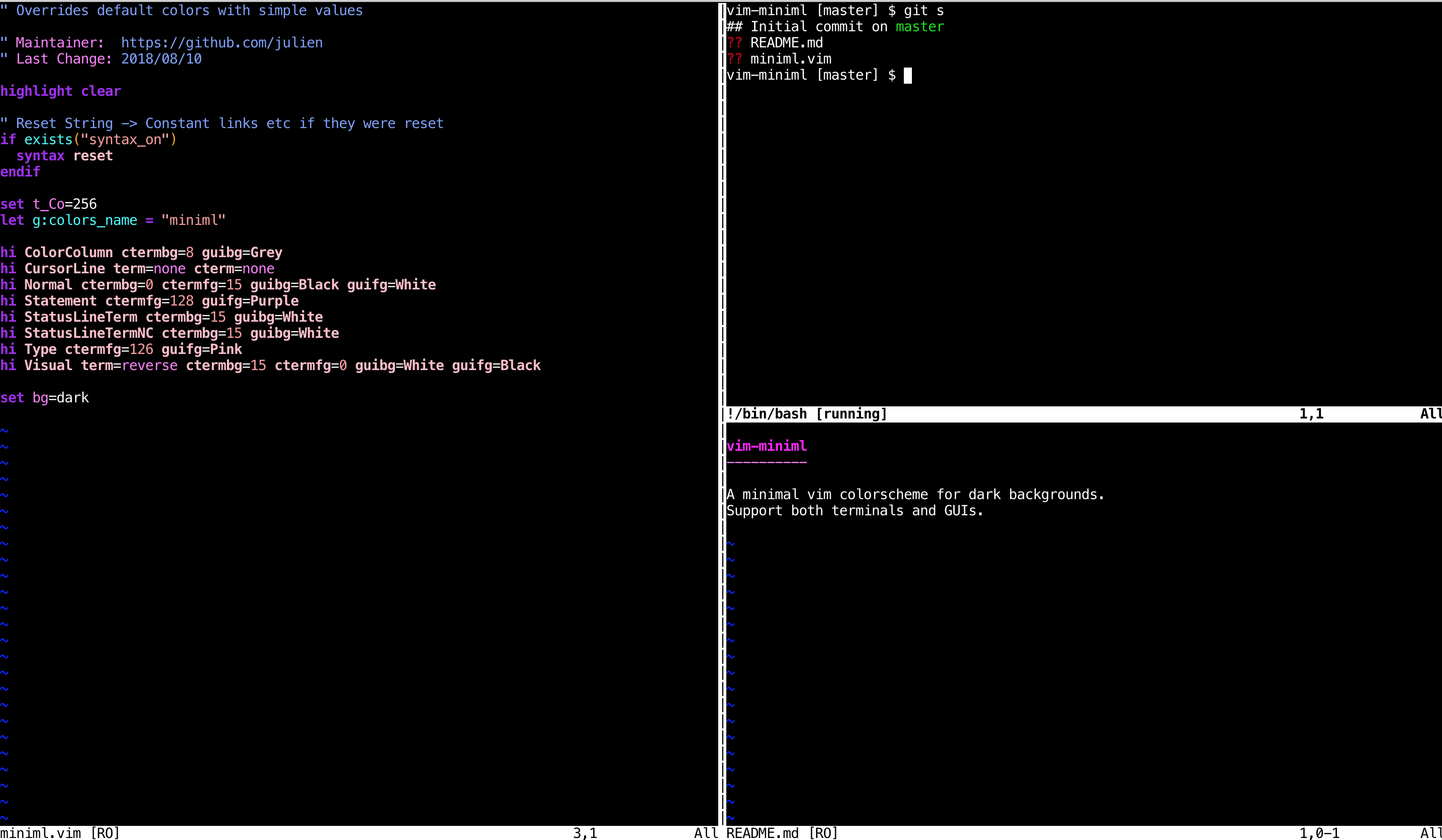 GitHub - julien/vim-miniml: A simple vim colorscheme GitHub - julien/vim-miniml: A simple vim colorscheme
