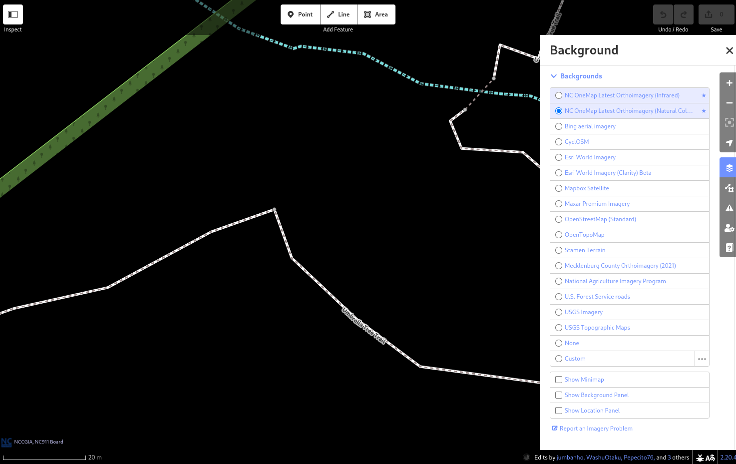 Layers 'NC OneMap Latest Orthoimagery (Infrared)' and 'NC OneMap Latest ...