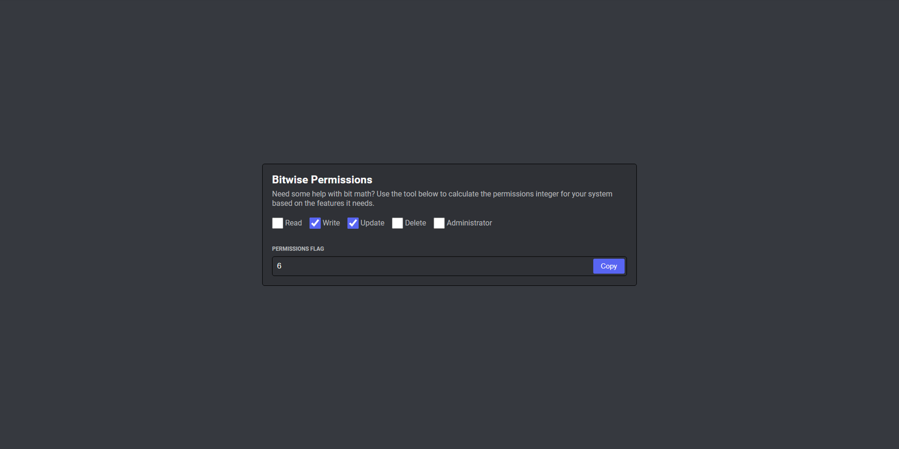 GitHub - erikvinicius/bitwise-permissions-calc: Simple bitwise permissions calculator