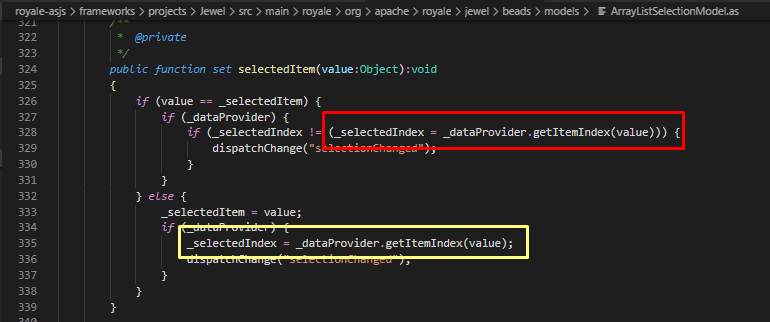 Jewel ArrayListSelectionModel, selectedItem · Issue #921 · apache/royale-asjs · GitHub