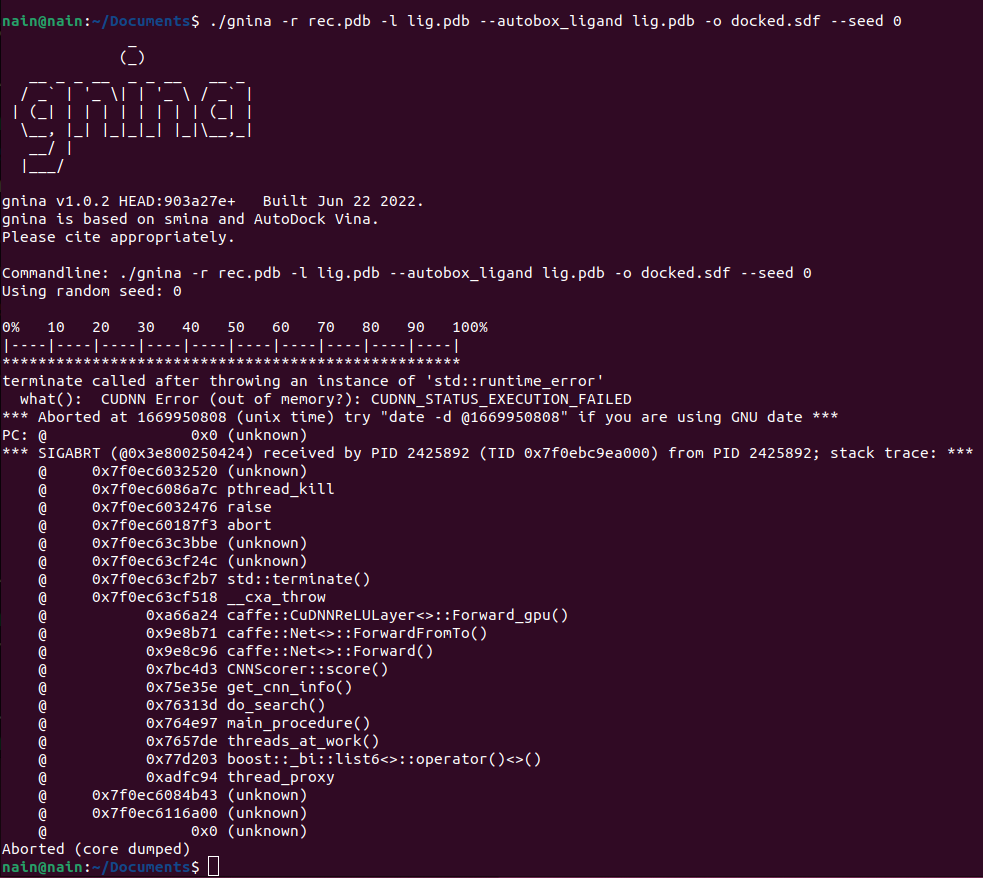 Aborted (core dumped) issue · Issue #177 · gnina/gnina · GitHub Aborted (core dumped) issue · Issue #177 · gnina/gnina · GitHub