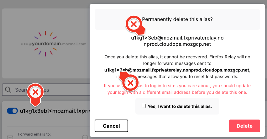 Interesting ligature(?) issue when deleting an alias · Issue #1148 · mozilla/fx-private-relay ...
