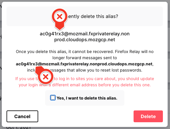 Interesting ligature(?) issue when deleting an alias · Issue #1148 · mozilla/fx-private-relay ...