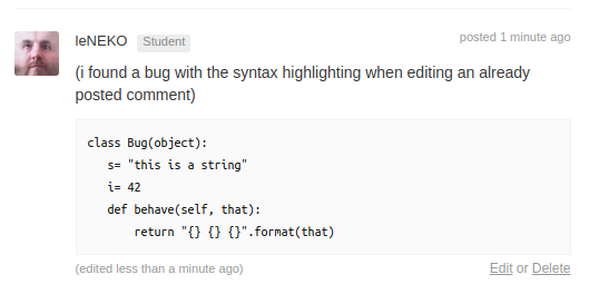 Syntax Highlighting Breaks When Editing A Posted Comment · Issue 11 · Exercismbugs · Github