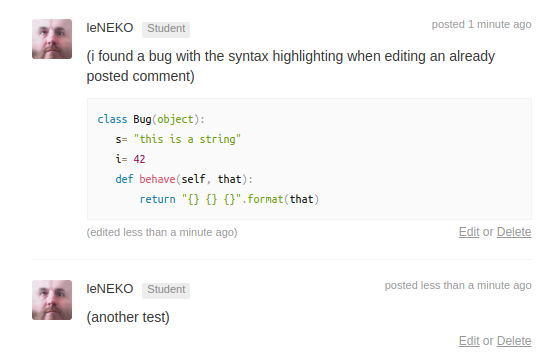 Syntax Highlighting Breaks When Editing A Posted Comment · Issue 11 · Exercismbugs · Github