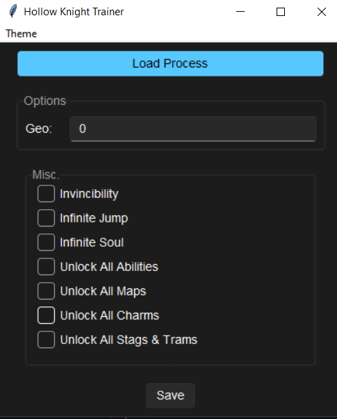 GitHub - HimanshuSardana/hk-cheat-gui: A GUI trainer for Hollow Knight ...