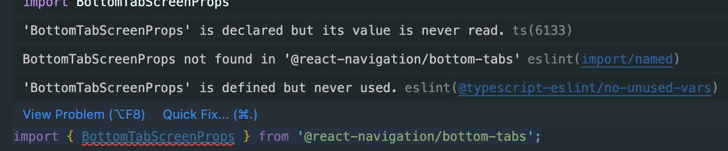 Can't find BottomTabScreenProps function from the library. · Issue #11033 · react-navigation ...