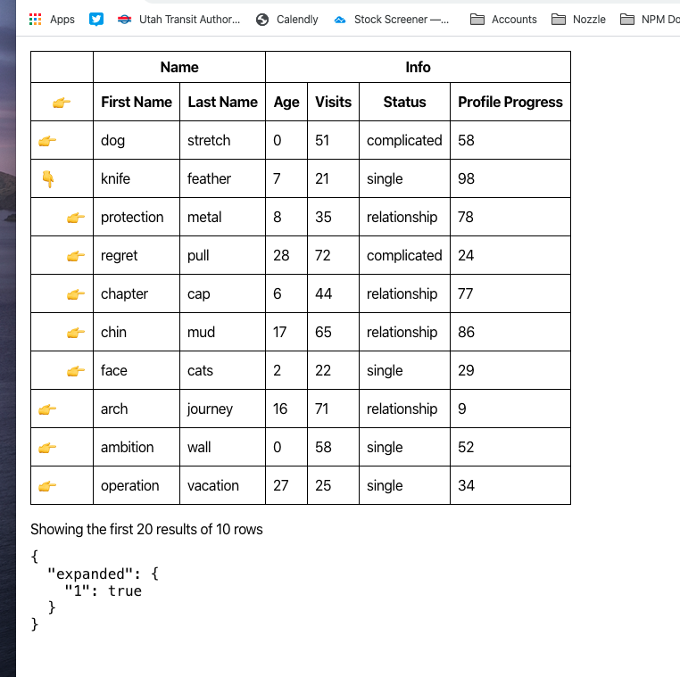 'Expanding' example does not run locally · Issue #1982 · TanStack/table ...