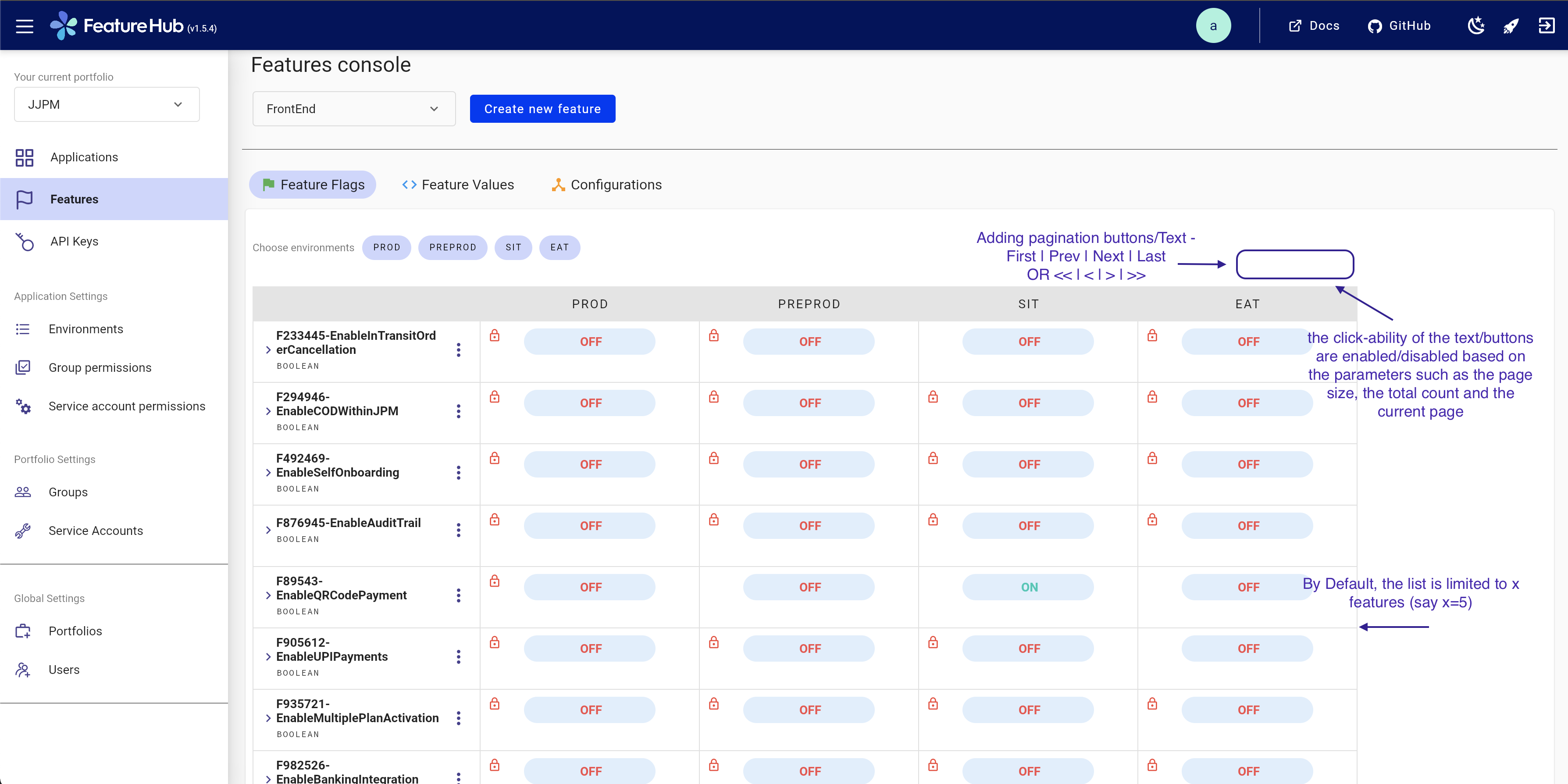 Pagination & Sorting ability while listing features · Issue #676 · featurehub-io/featurehub · GitHub