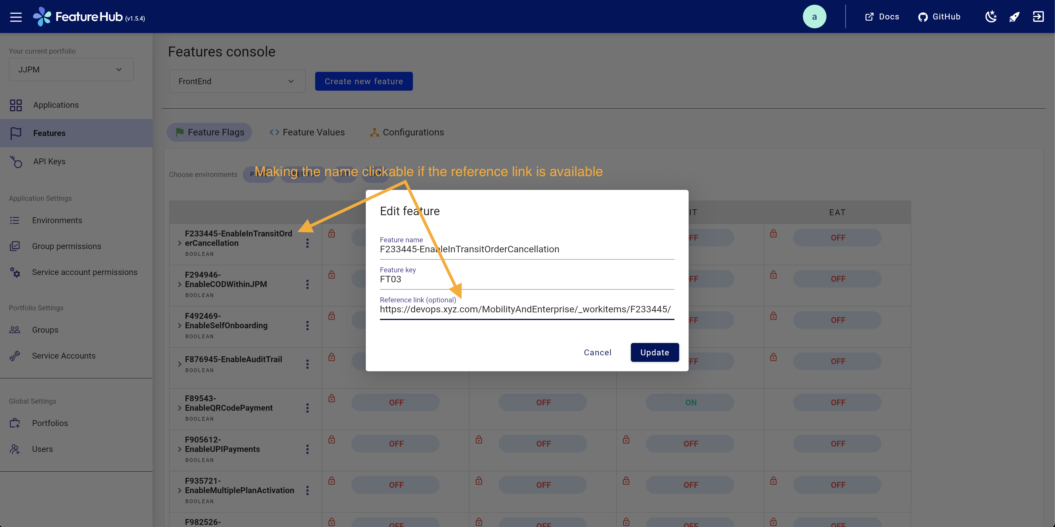 Click-ability for the features with reference link · Issue #677 · featurehub-io/featurehub · GitHub