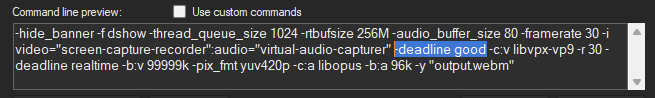 Screen recording applies `-deadline realtime` to VP9 even when "record using lossless" is ...