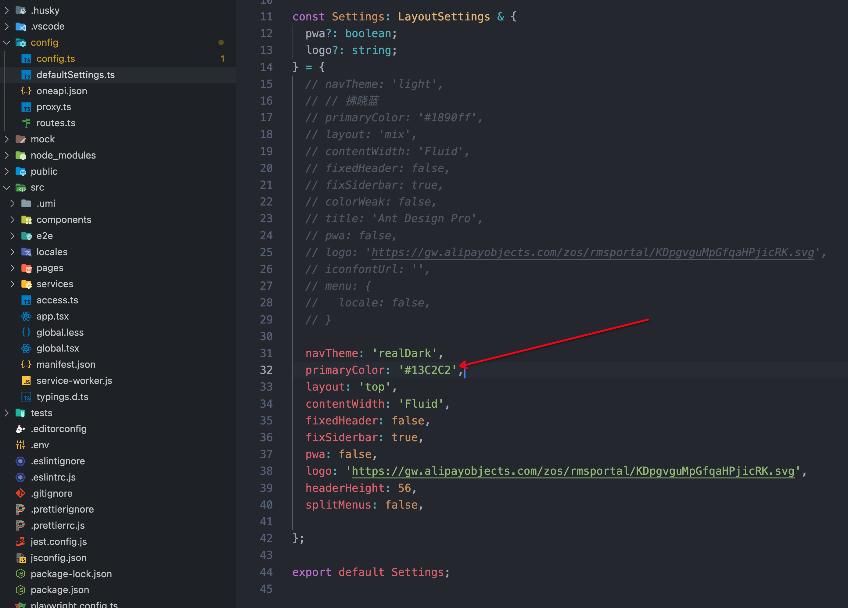 [Bug] defaultSettings.ts中设置primatyColor后主题颜色变成了“科技蓝” · Issue #8699 · umijs/umi · GitHub