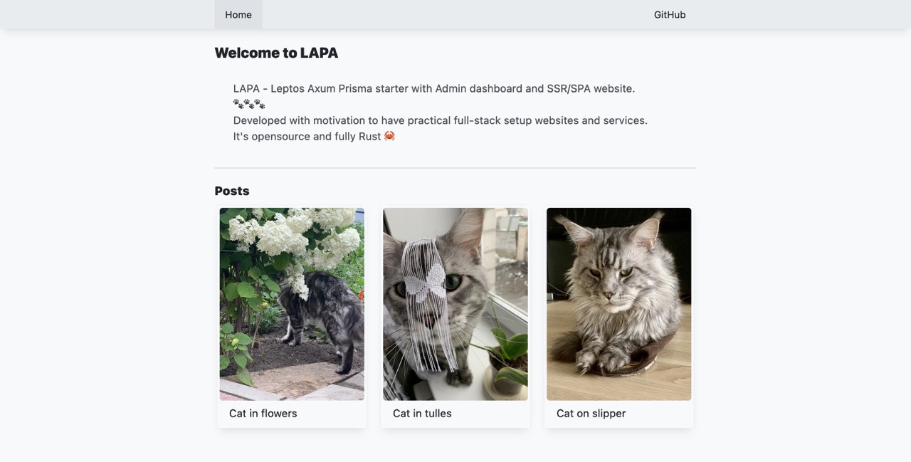 GitHub - alexichepura/lapa: Leptos Axum Prisma starter with Admin dashboard and SSR/SPA website