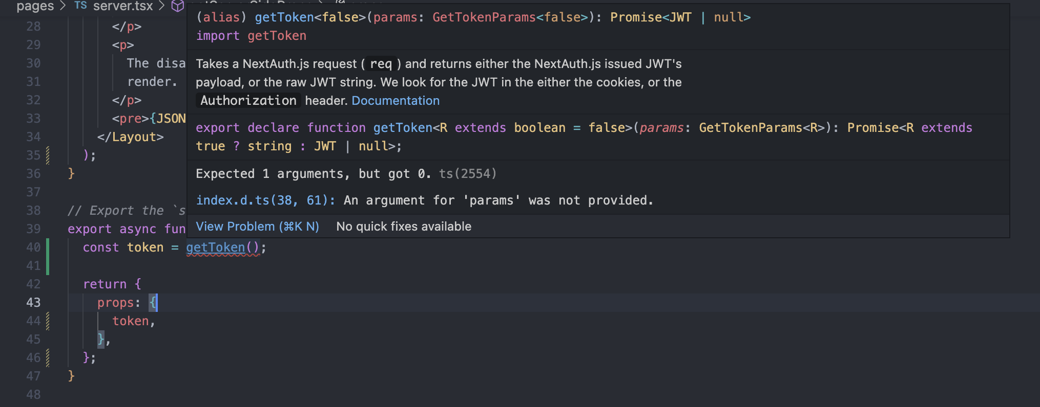 Gettoken Requires Request To Be Passed But Has Params As Optional · Issue 5226 · Nextauthjs