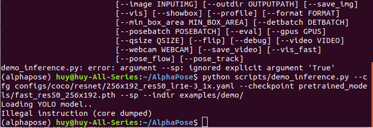 --sp result in "Illegal instruction (core dumped)" · Issue #717 · MVIG-SJTU/AlphaPose · GitHub