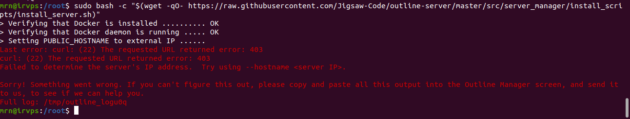 Error Installing Outline On My Ubuntu Server · Issue 1041 · Jigsaw Codeoutline Server · Github