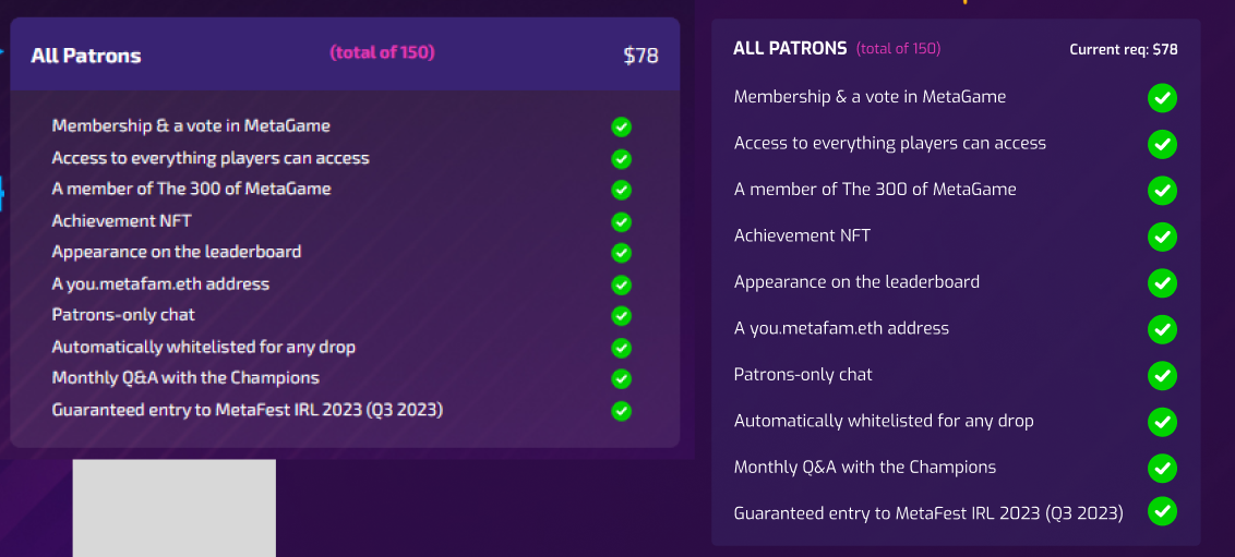 Finishing the Patrons signup page · Issue #1412 · MetaFam/TheGame · GitHub