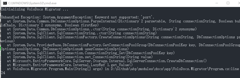 VoloDocs Migrate failure · Issue #5985 · abpframework/abp · GitHub