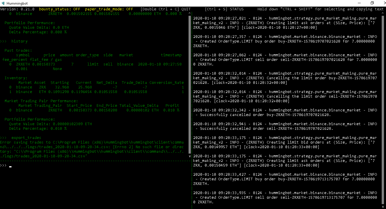 [BUG] Error exporting trades in Windows · Issue #1302 · hummingbot/hummingbot · GitHub
