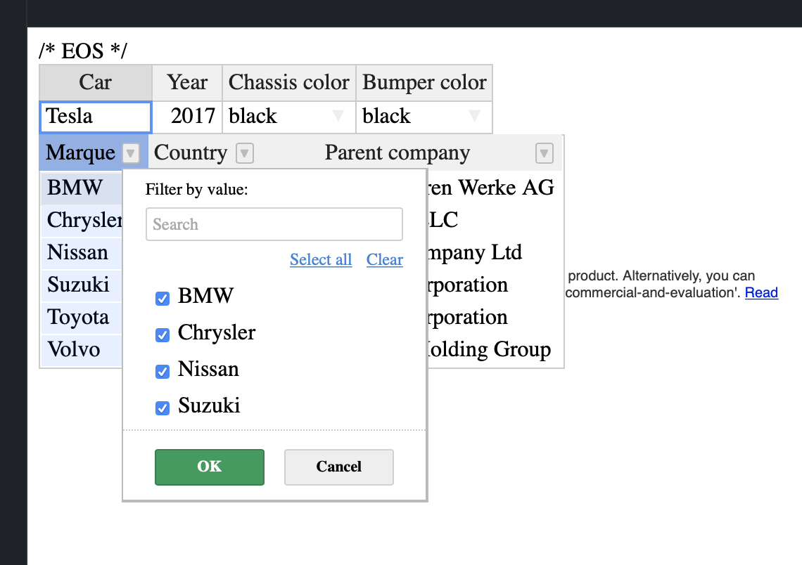 Filters is not working as expected in HOT-in-HOT. · Issue #7032 · handsontable/handsontable · GitHub