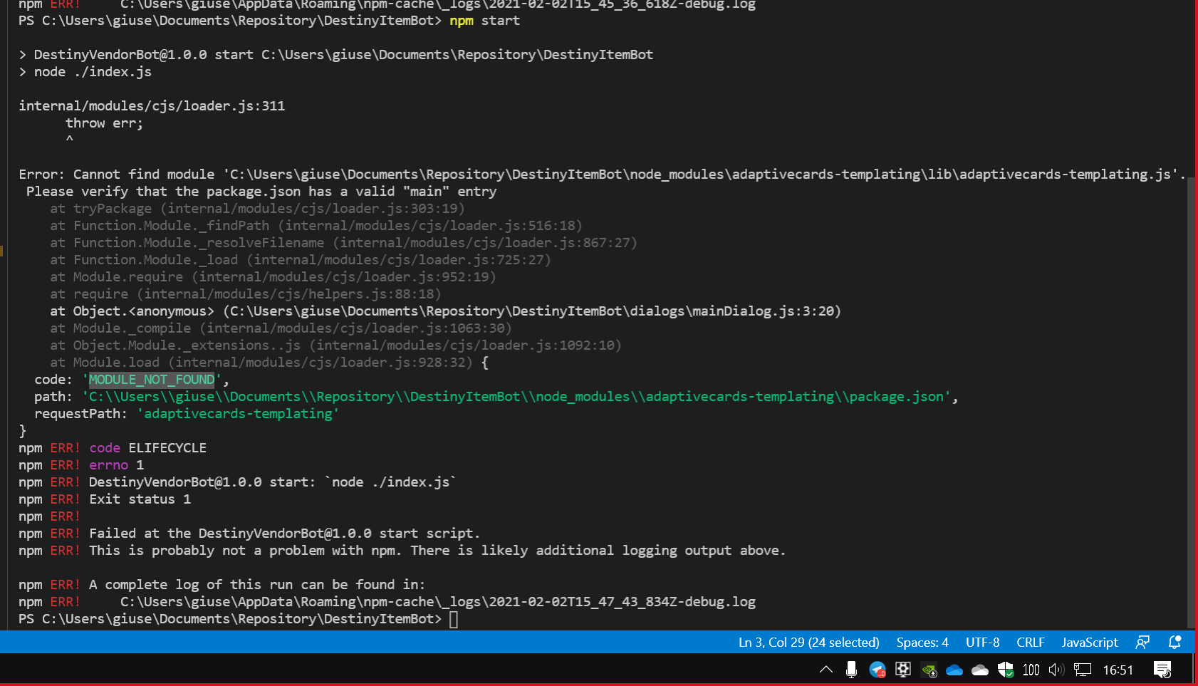 Modulenotfound For Adaptivecards Templating · Issue 5344 · Microsoftadaptivecards · Github