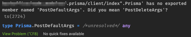 Prisma has no exported member named '***DefaultArgs' · Issue #171 · chrishoermann/zod-prisma ...