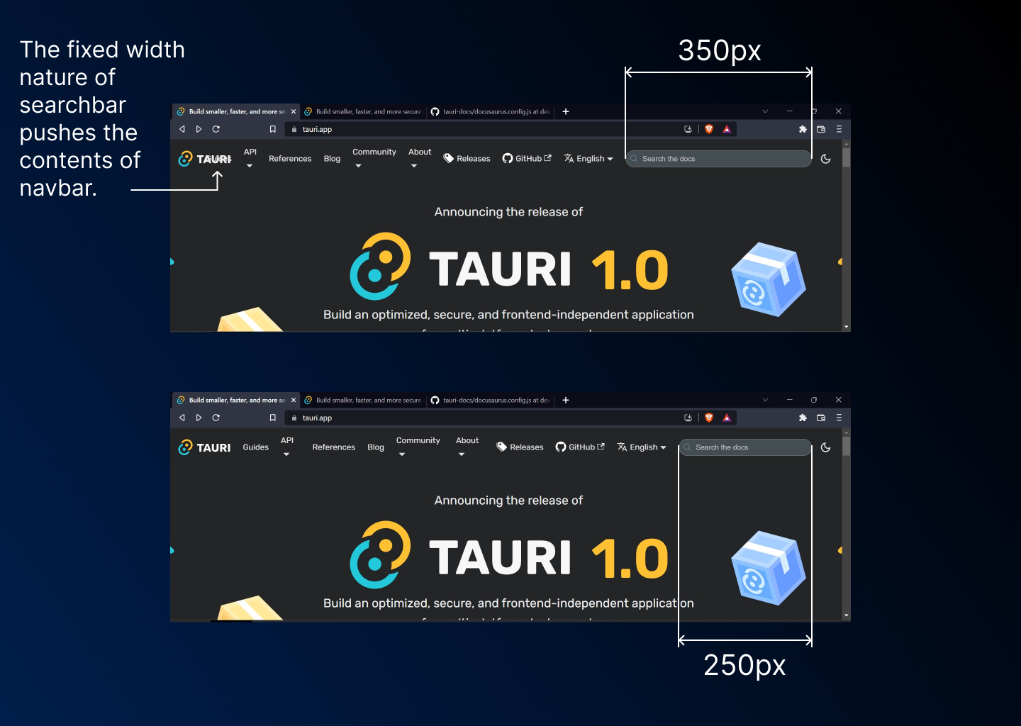 [design] Searchbar Too Wide For Navbar At 1366px Wide Display · Issue 865 · Tauri Apps Tauri