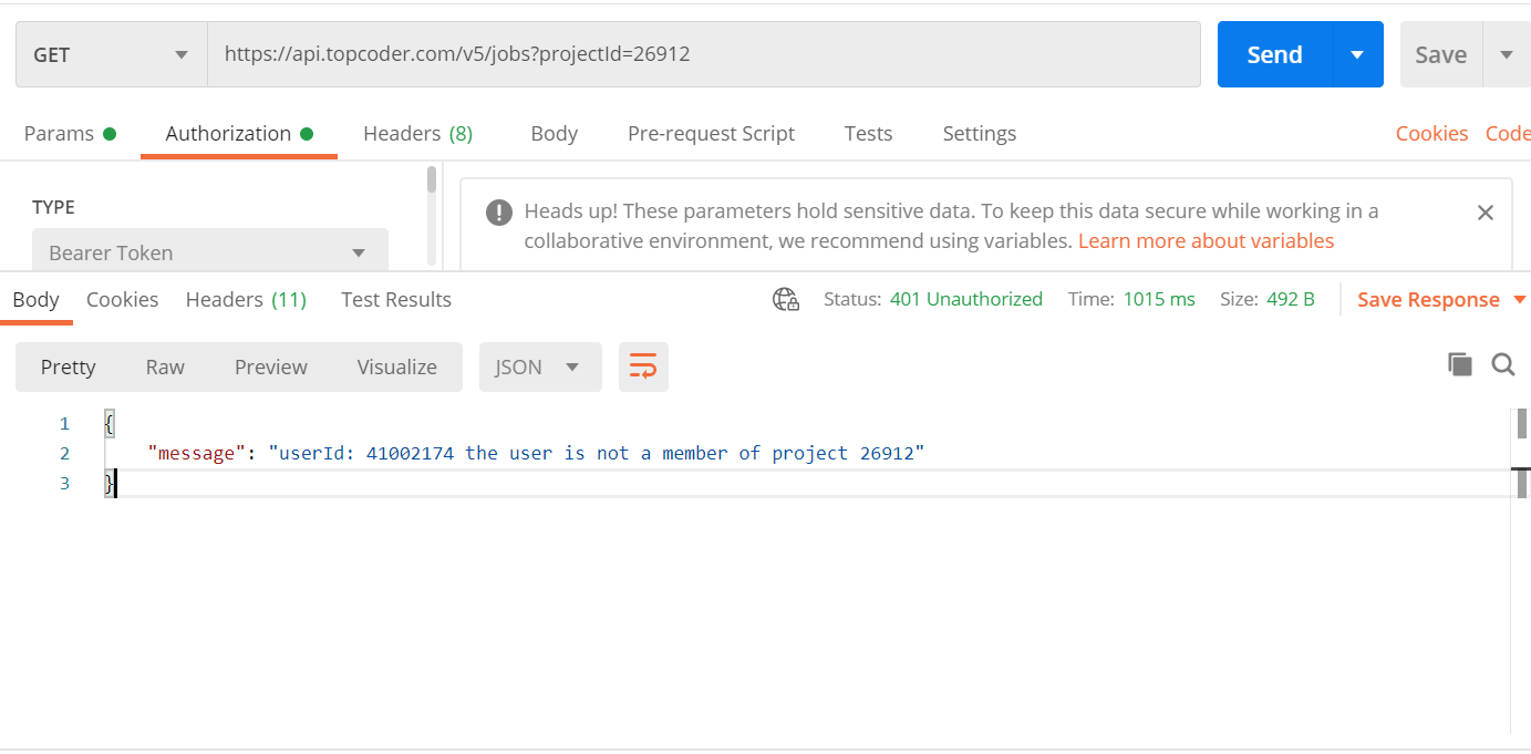 Getting error "user is not a member of project" in api, even though the user is member of the ...