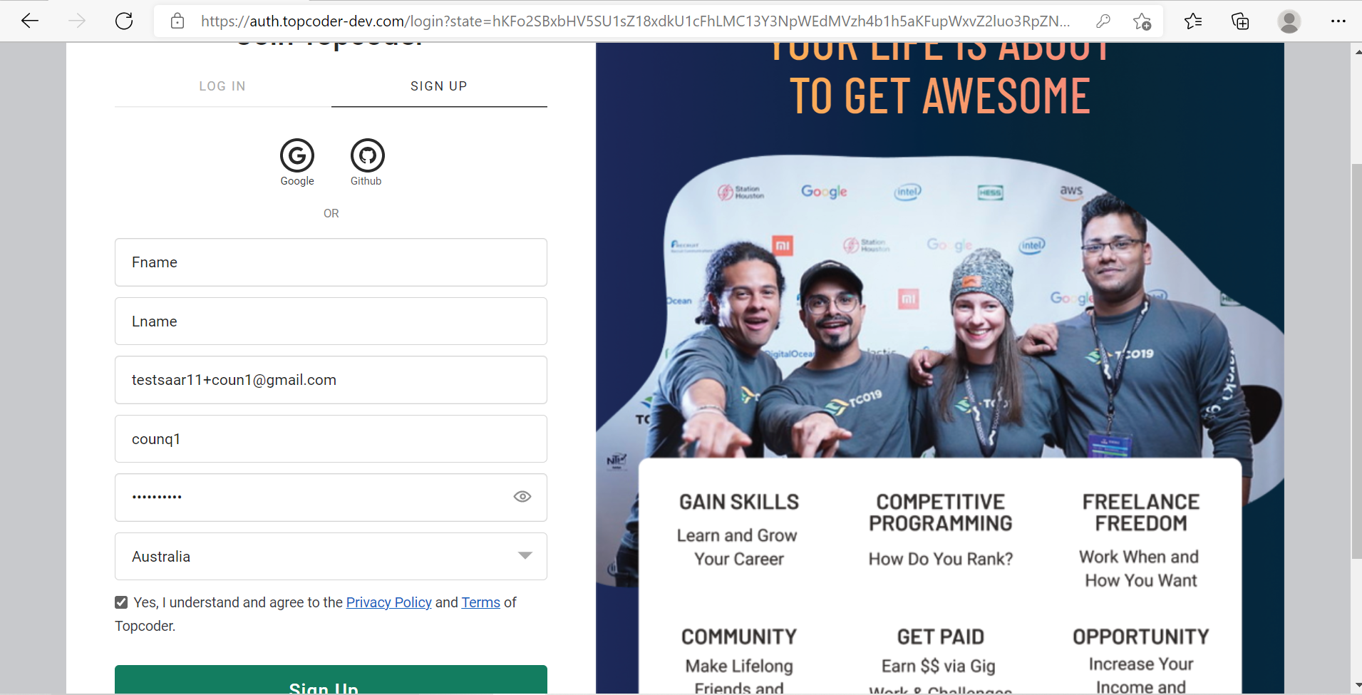 Country field is not prefilled with the value entered during Signup · Issue #159 · topcoder ...