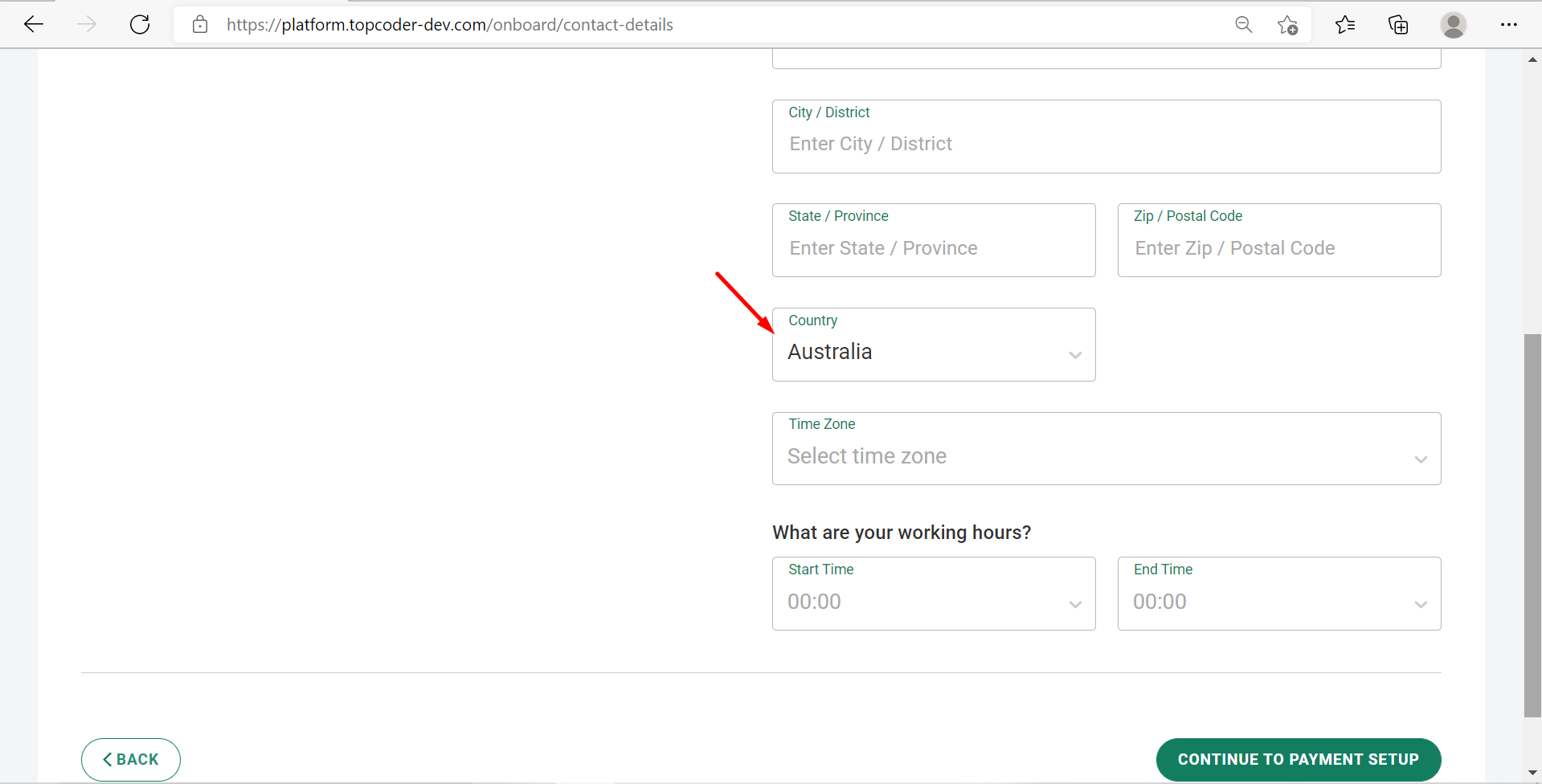 Country Field Is Not Prefilled With The Value Entered During Signup · Issue 159 · Topcoder