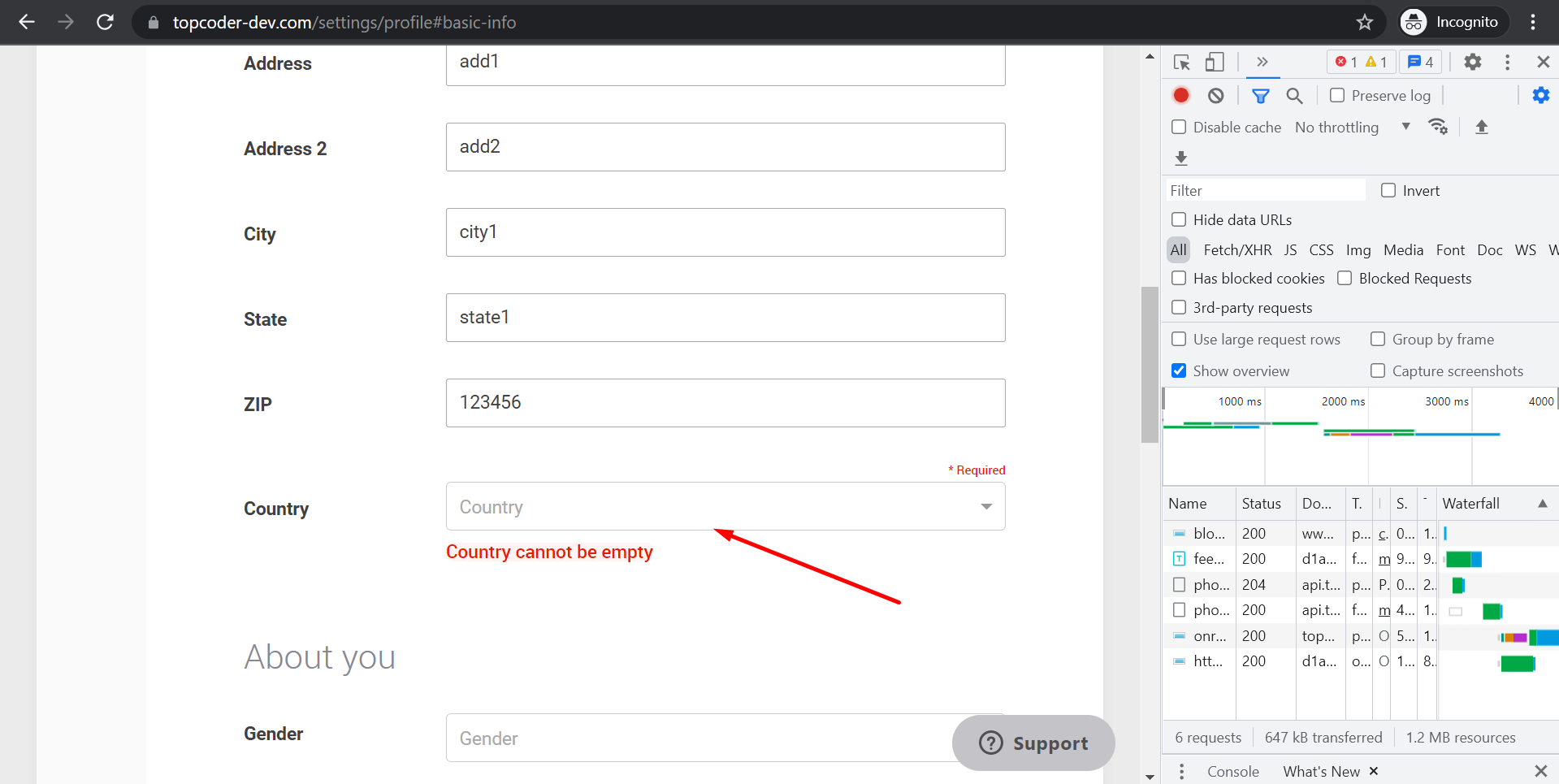 Country and birth date entries disappears and reappears after refresh. · Issue #5955 · topcoder ...